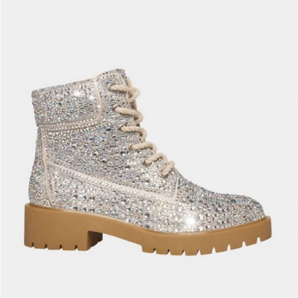 Betsey Johnson | Shoes | Betsey Johnson Hudsn Rhinestones Combat Boots ...